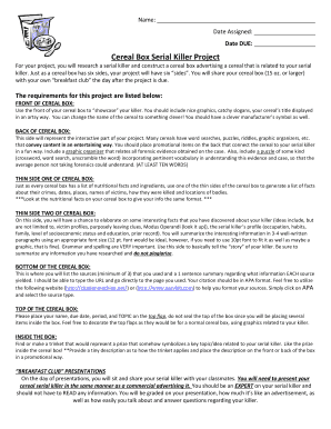 Fillable Online Cereal Box Serial Killer Project Fax Email Print ...