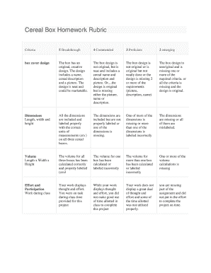 Fillable Online Cereal Box Homework Rubric Fax Email Print - pdfFiller