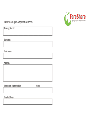 FareShare Job Application template Doc Template | pdfFiller