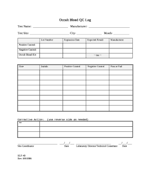 Occult Blood QC Log Doc Template | pdfFiller