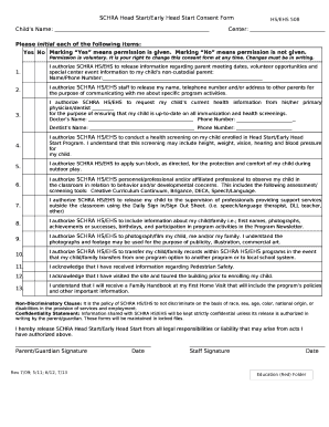 SCHRA Head Start/Early Head Start Consent Doc Template | pdfFiller