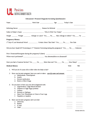 Ultrasound / Prenatal Diagnosis Screening Questionnaire Doc Template ...
