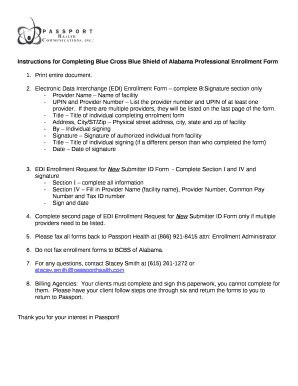 Instructions for Completing Blue Cross Blue Shield of Alabama ...