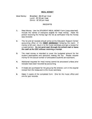 MEAL MONEY Doc Template | pdfFiller