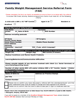 Family Weight Management Service Referral (FAB) Doc Template | pdfFiller