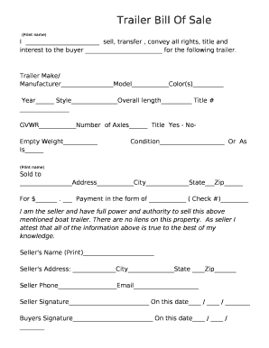 Trailer Bill Of Sale Doc Template | pdfFiller