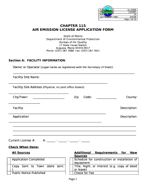 AIR EMISSION LICENSE APPLICATION Doc Template | pdfFiller
