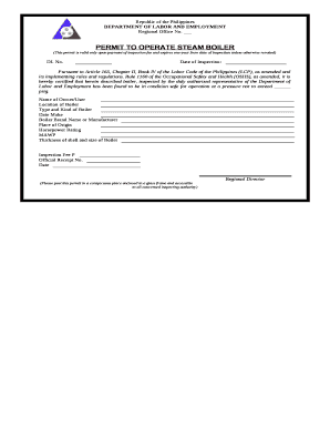PERMIT TO OPERATE STEAM BOILER Doc Template | pdfFiller