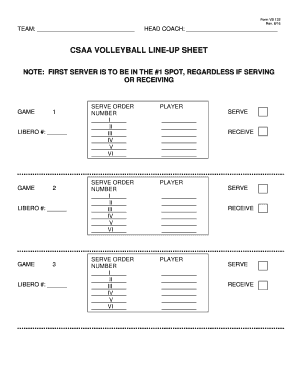 Fillable Online CSAA VOLLEYBALL LINE-UP SHEET Fax Email Print - pdfFiller