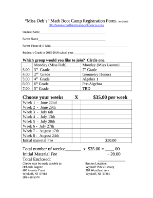 Miss Debs Math Boot Camp Registration Doc Template | pdfFiller