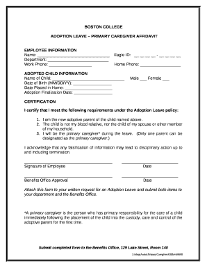 primary caregiver Doc Template | pdfFiller