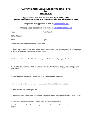Current Small Group Leader Update Doc Template | pdfFiller