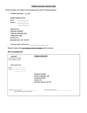 Fillable Online TENDER ENVELOPE INSTRUCTIONS Fax Email Print - pdfFiller