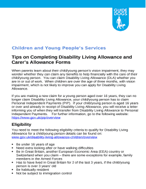Tips on Completing Disability Living Allowance and Carers Allowance s ...