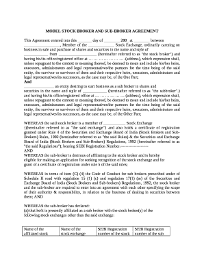 MODEL STOCK BROKER AND SUB-BROKER AGREEMENT Doc Template | pdfFiller