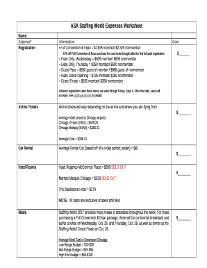 ASA Staffing World Expenses Worksheet Doc Template | pdfFiller