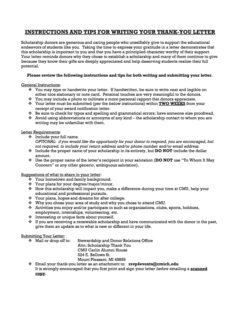 Fillable Online INSTRUCTIONS AND TIPS FOR WRITING YOUR THANK-YOU LETTER ...
