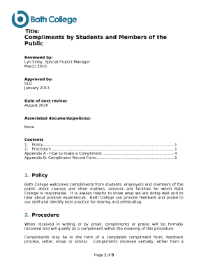 Compliments by Students and Members of the Public Doc Template | pdfFiller