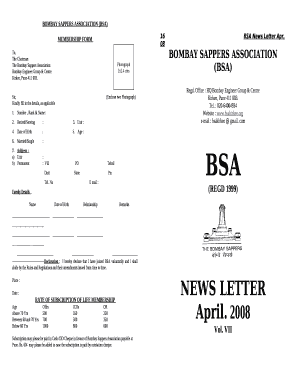 BOMBAY SAPPERS ASSOCIATION (BSA) Doc Template | pdfFiller