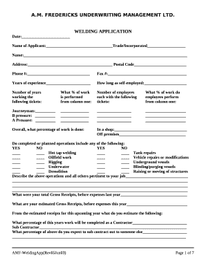 WELDING APPLICATION Doc Template | pdfFiller