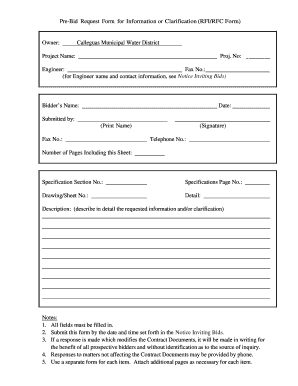 Fillable Online Pre-Bid Request Form for Information or Clarification ...