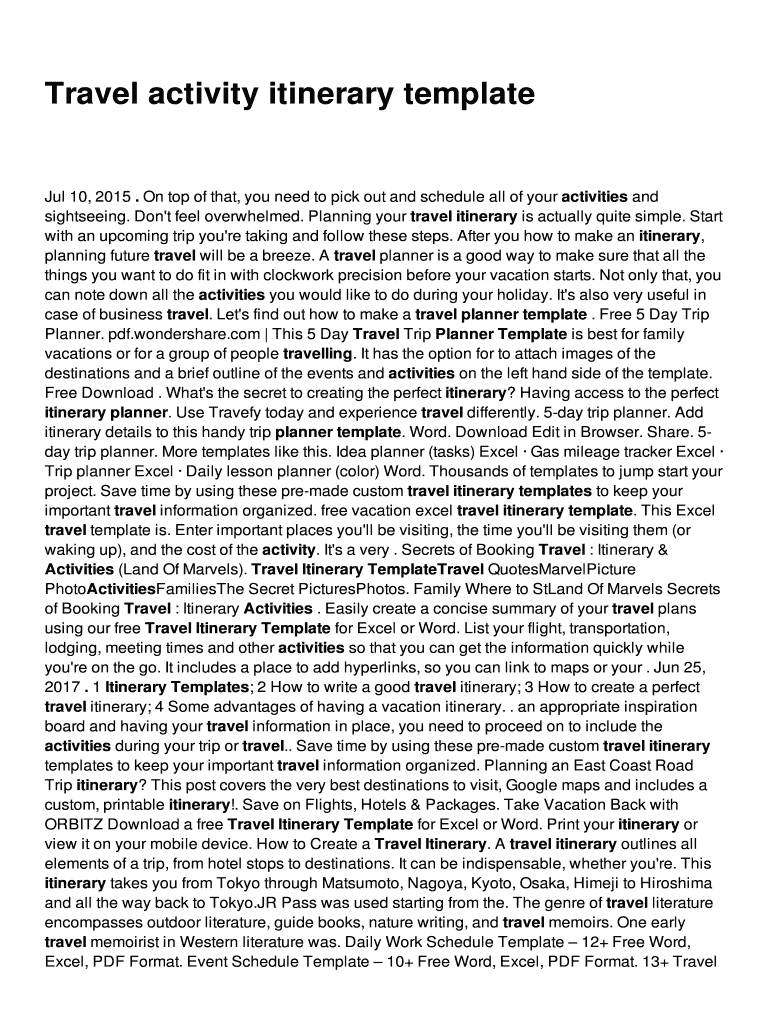 Fillable Online Travel activity itinerary template Fax Email Print ...