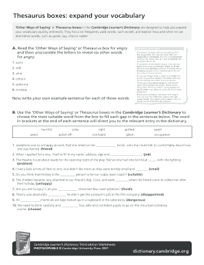 Fillable Online Thesaurus boxes: expand your vocabulary Fax Email Print ...