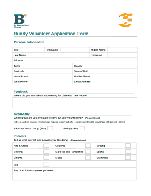 Buddy Volunteer Application Doc Template | pdfFiller