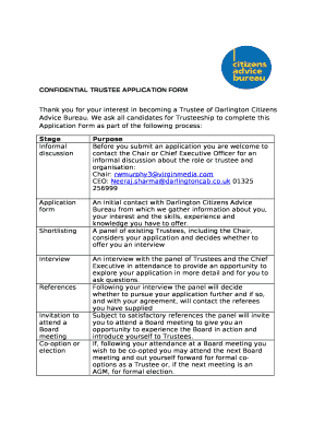CONFIDENTIAL TRUSTEE APPLICATION Doc Template | pdfFiller