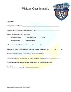 Visitors Questionnaire Doc Template | pdfFiller