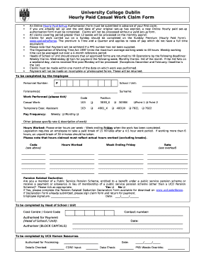 Hourly Paid Casual Work Claim Doc Template | pdfFiller