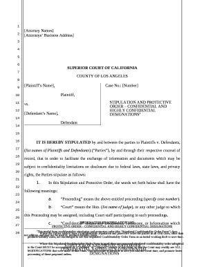 STIPULATION AND PROTECTIVE ORDER CONFIDENTIAL AND HIGHLY CONFIDENTIAL DESIGNATIONS1 Doc Template ...