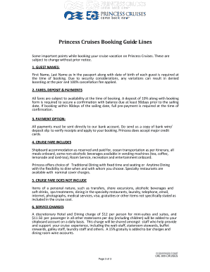 Fillable Online Princess Cruises Booking Guide Lines Fax Email Print ...
