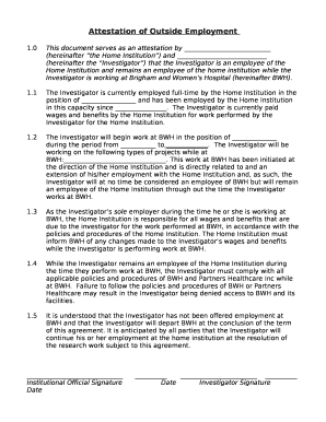 Attestation of Outside Employment Doc Template | pdfFiller