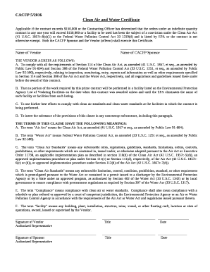 Clean Air and Water Certificate Doc Template | pdfFiller