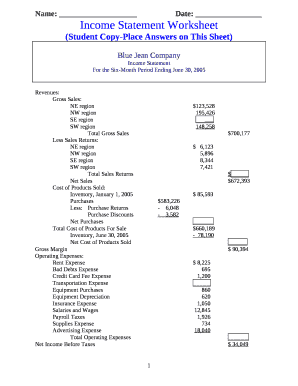 Income Statement Worksheet Doc Template | pdfFiller
