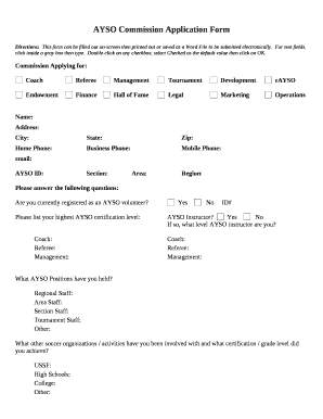 AYSO Commission Application Doc Template | pdfFiller
