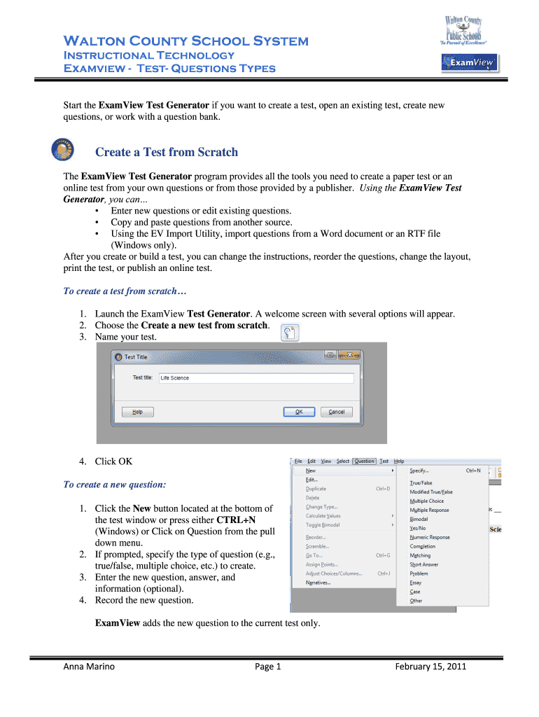 Fillable Online Examview - Test- Questions Types Fax Email Print ...