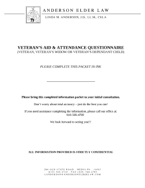 VETERANS AID & ATTENDANCE QUESTIONNAIRE Doc Template | pdfFiller