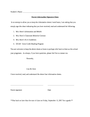 Parent Ination Signature Sheet Doc Template | pdfFiller