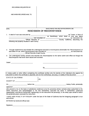 RESCISSION OF RECONVEYANCE Doc Template | pdfFiller