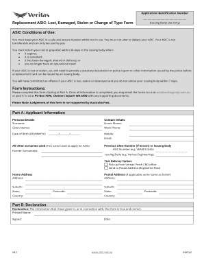 Fillable Online Replacement ASIC: Lost, Damaged, Stolen or Change of ...