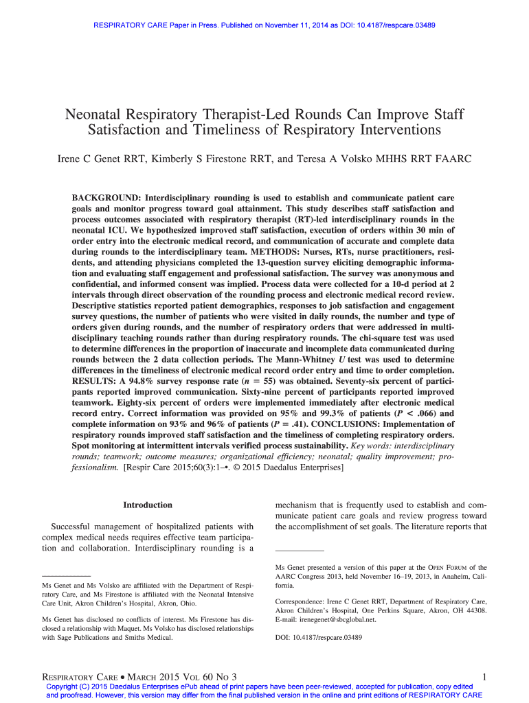 Fillable Online Neonatal Respiratory Therapist-Led Rounds Can Improve ...