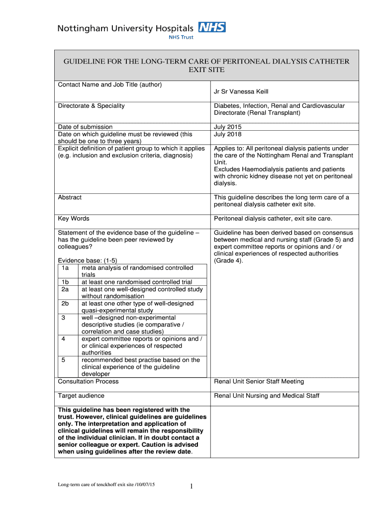 Fillable Online GUIDELINE FOR THE LONG-TERM CARE OF PERITONEAL DIALYSIS ...