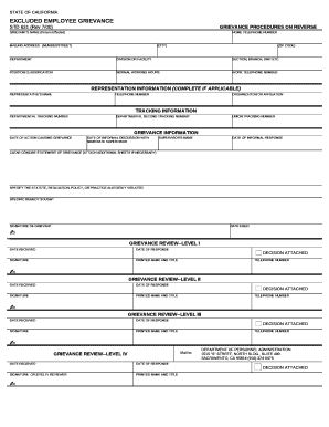 EXCLUDED EMPLOYEE GRIEVANCE Doc Template | pdfFiller