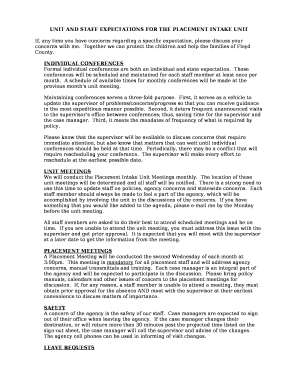 UNIT AND STAFF EXPECTATIONS FOR THE PLACEMENT INTAKE UNIT - dhs georgia Doc Template | pdfFiller