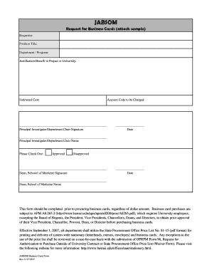 Fillable Online Request for Business Cards (attach sample) Fax Email ...