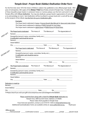 Fillable Online Temple Sinai Prayer Book (Siddur) Dedication Order Form ...