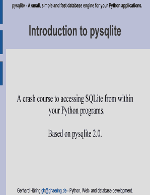 Fillable Online pysqlite - A small, simple and fast database engine for your Python applications ...