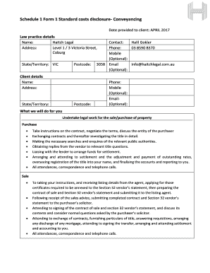 Fillable Online Schedule 1 Form 1 Standard costs disclosure ...